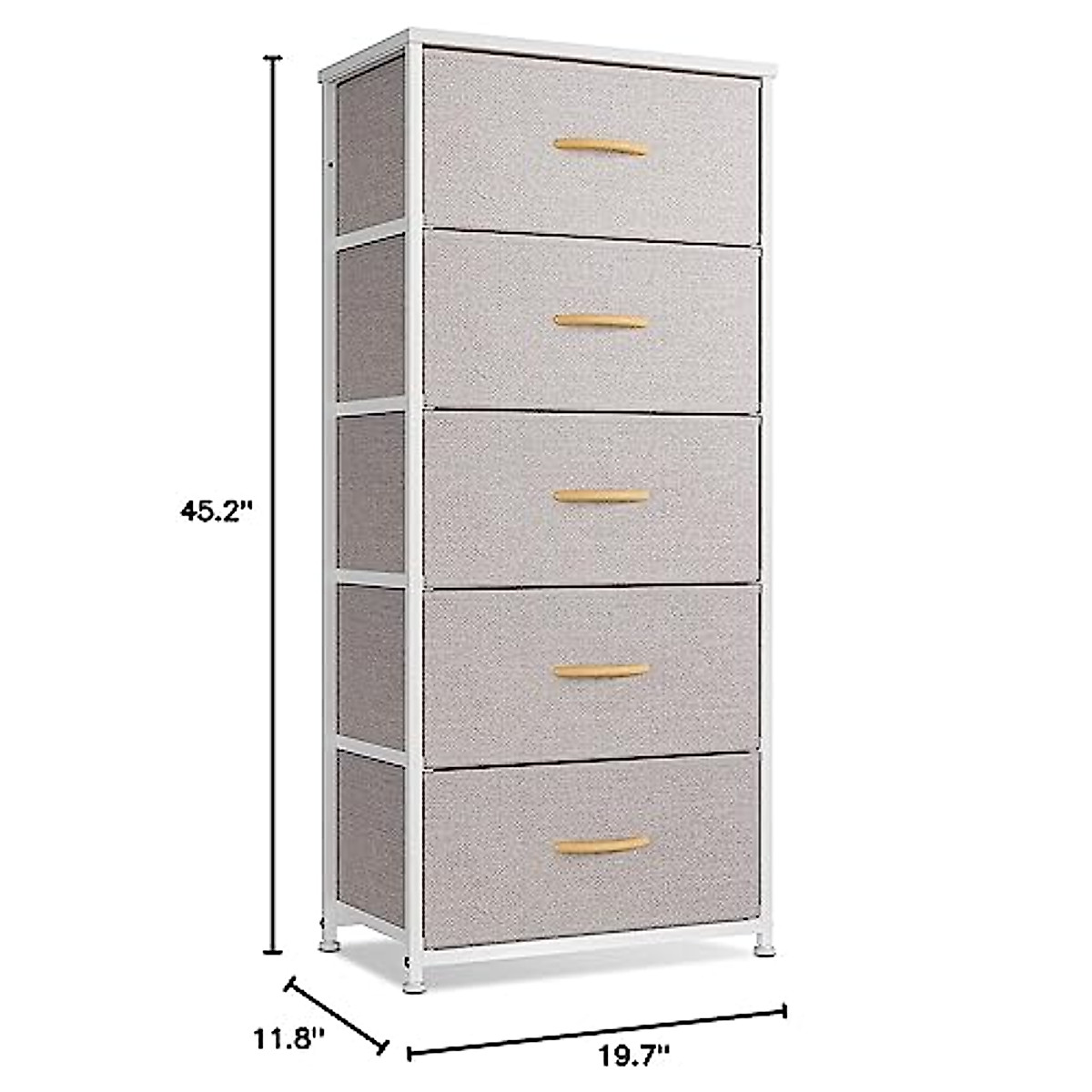 BANTI Dresser for Bedroom, Tall Kids Fabric Vertical Dresser with 5 Drawers, Storage Tower Organizer Unit for Closet, Living Room, Bedroom, Hallway, Steel Frame Wood Top, Light Grey
