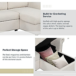 L-Shape Convertible Sectional Sofa with Pull Out Bed,Velvet Upholstery Corner Couch with Storage Chaise Lounge,3 Seater Comfy Small Sofabed with Rivets Dec for Living Room, Home, Apartment