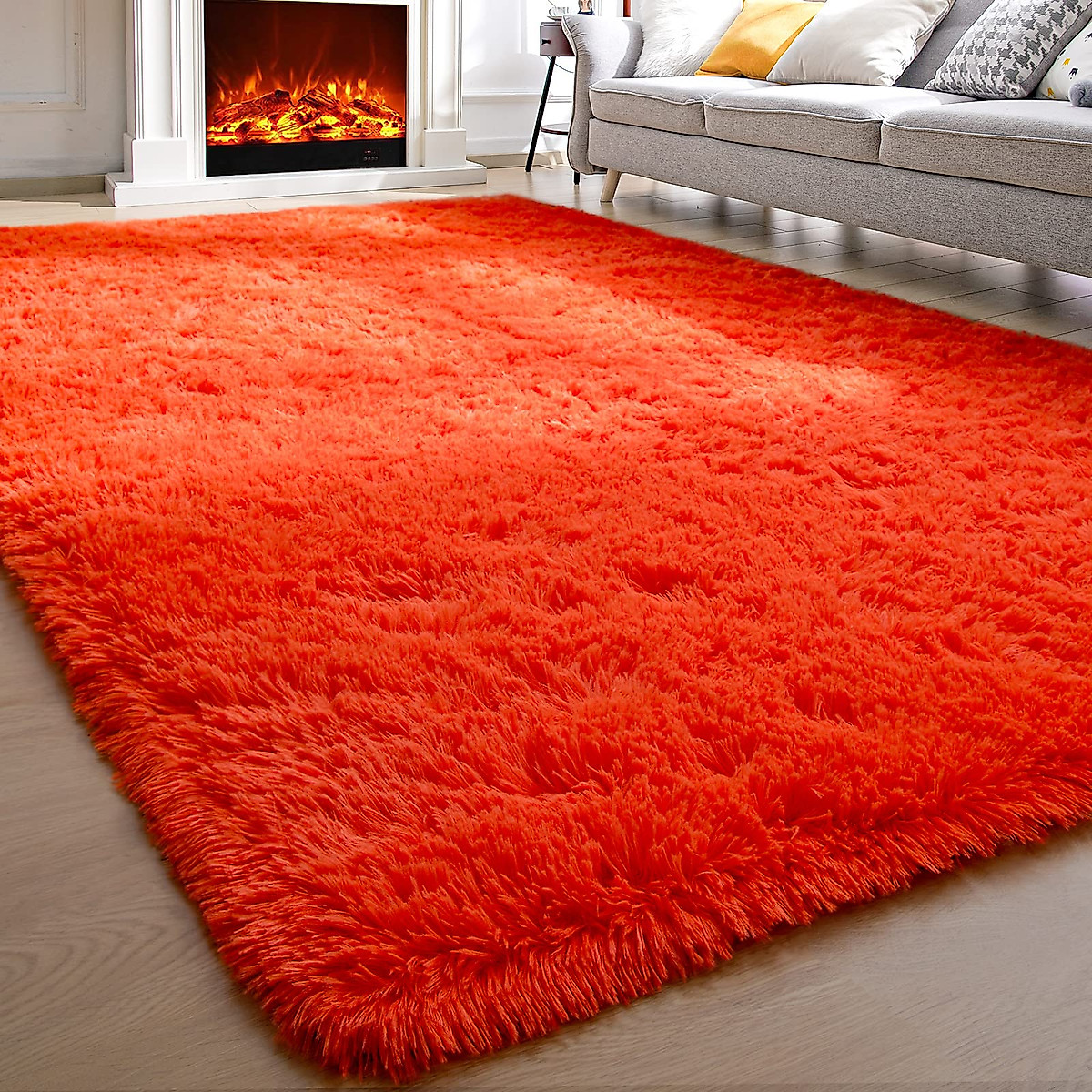 Comeet Rugs for Bedroom, Anti-Skid Plush Fluffy Furry Fur Rugs, Indoor Floor Living Room Carpet for Kids Girls Boys Teen Nursery Home Decor Aesthetic, Nursery, 3 x 5 Feet Orange