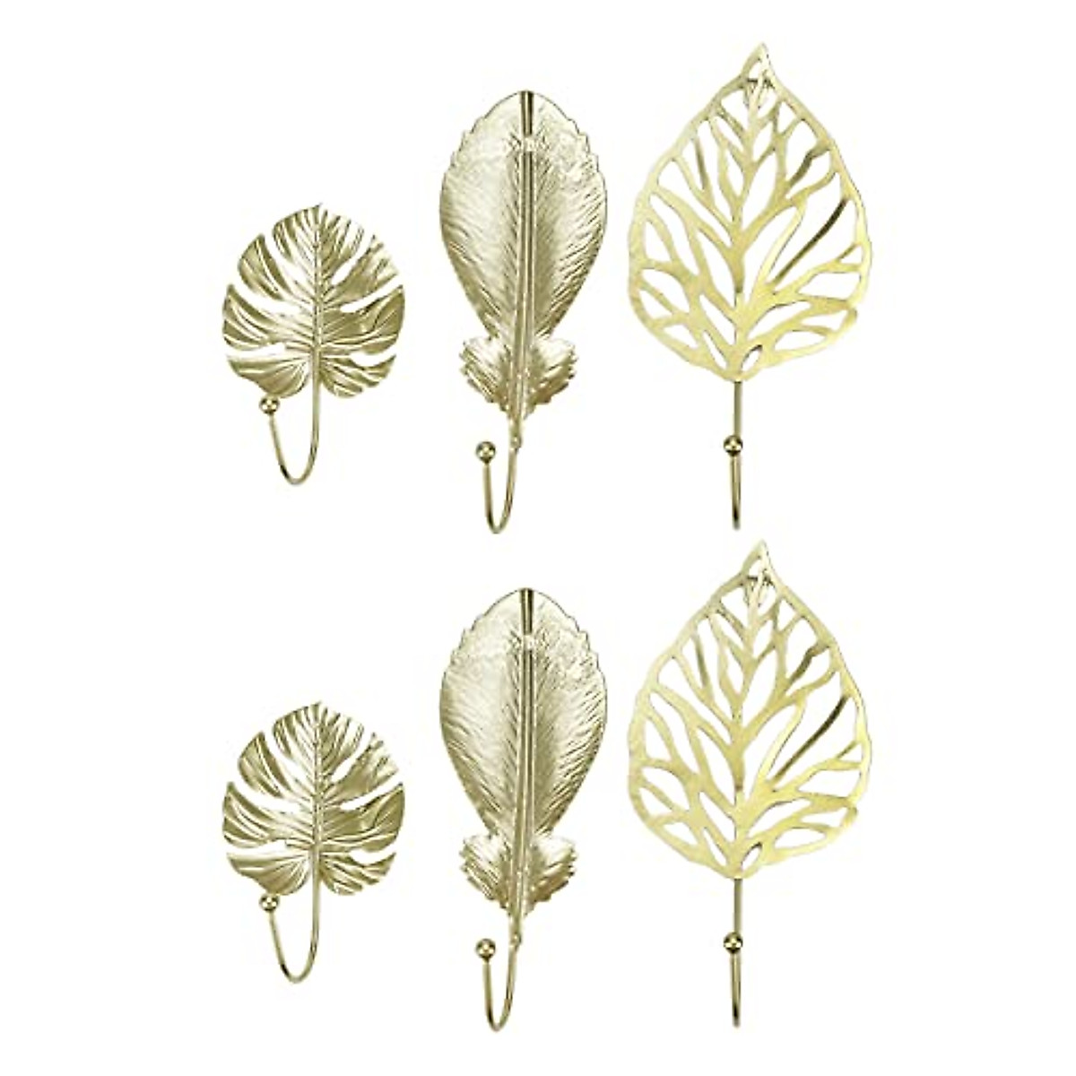 KUMGROT 6pcs Wall Hooks Decorative Gold Wall Mounted Coat Hook Leaf Key Holder Fun Plant Wall Hooks for Hanging Hat Coat Towel Scarf Bag Style A