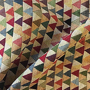Kt KILOtela Upholstery Fabric, Jacquard Gobelin, Upholstering Furniture, Headboards, Accent Pillows, Handbags, Tote Bags, 1 Yard, 36" Length x 110" Width, Triangles, Multi, Beige