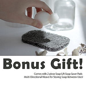 myHomeBody Soap Pocket Squares Exfoliating Soap Saver Pouch | Body Scrubber, Exfoliator Sponge for Bath or Shower | for 5oz Bar Soap or Leftover Bits | Graphite Gray, 3 Pack + 2 Soap Lifting Pads