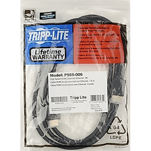 Tripp Lite High Speed HDMI Cable with Ethernet, Ultra HD 4K x 2K, Digital Video with Audio (M/M), 6-ft. (P569-006),Black