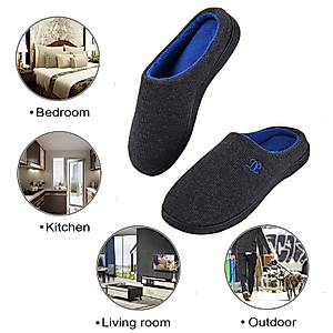 DL Mens Memory Foam Slippers Slip on, Comfy House Slippers For Mens Indoor Outdoor, Cozy Men's Bedroom Slippers Warm Soft Flannel Lining Closed Toe Man Slippers Size 11-12 Gray Blue