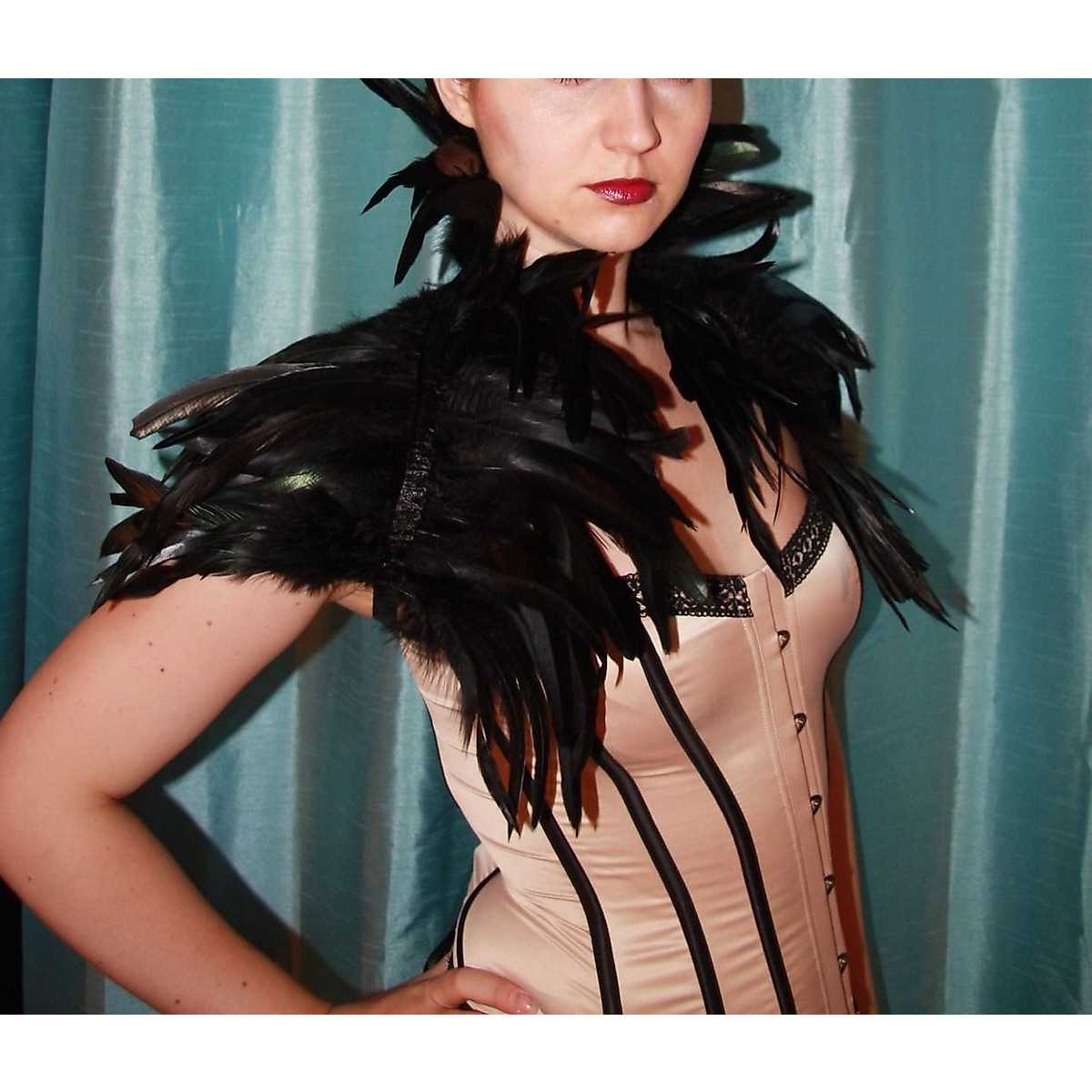 L'VOW Victorian Real Natural Feather Shrug Shawl Shoulder Wrap Cape Gothic Collar (Black)