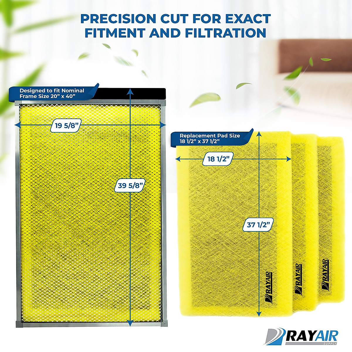 RAYAIR SUPPLY 20x40 Replacement Filter Pads Designed to Fit MicroPower Guard Air Cleaner 20x40 Refills (3 Pack) YELLOW