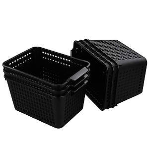 Begale Rectangle Plastic Storage Basket, Desktop Organizer Bin, Set of 6, Black