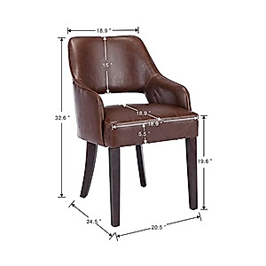 Kmax PU Leather Dining Chairs Set of 2 Upholstered Side Chairs Farmhouse Accent Chairs with Open Back Wood Legs for Dining Room Guest Room Restaurant, Brown
