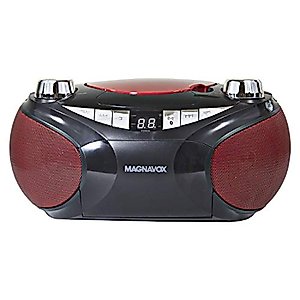 Magnavox MD6949 Portable Top Loading CD Boombox with AM/FM Stereo Radio and Bluetooth Wireless Technology in Red and Black | CD-R/CD-RW Compatible | LED Display |