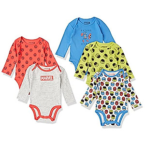 Amazon Essentials Disney | Marvel | Star Wars Baby Boys' Long-Sleeve Bodysuits, Pack of 5, Marvel Friends, 24 Months