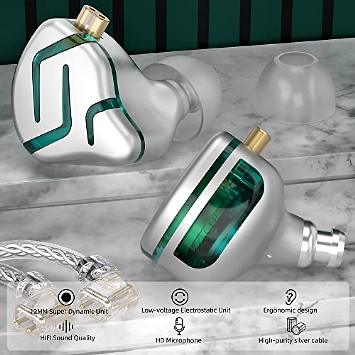 KZ ZES electrostatic Dynamic Hybrid Technology 3.5 mm Earphones Wired Earphones with Microphone IEM bass Earbuds in Ear Headset zes kz IEM (with mic)