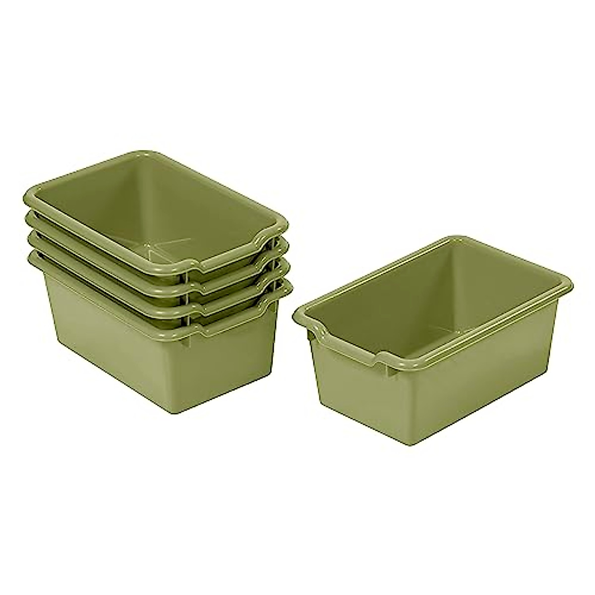 ECR4Kids Scoop Front Storage Bin, Multipurpose Organization, Fern Green, 5-Piece