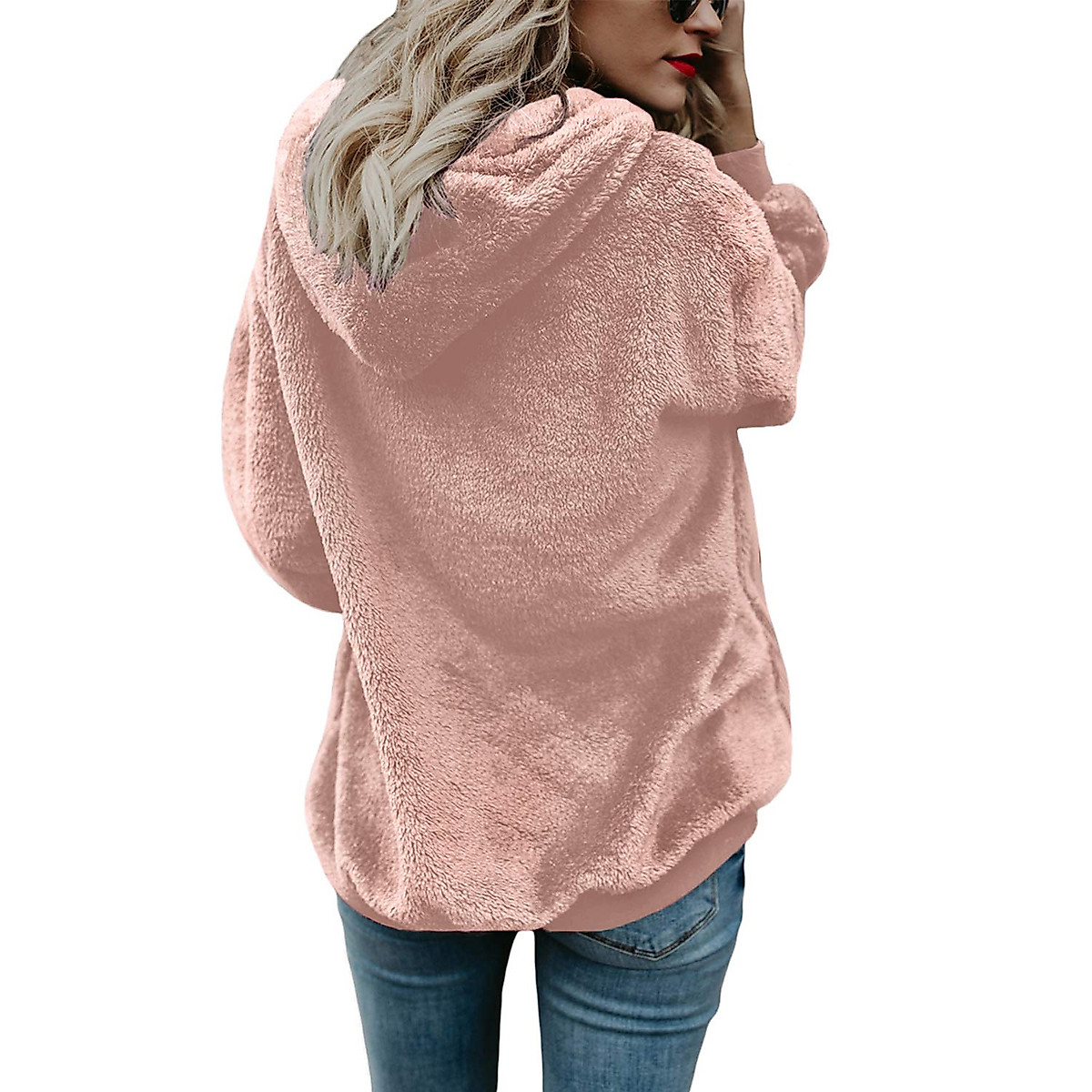 Dokotoo Womens Fleece Hoodies Loose Cozy Soft Warm Casual Solid Sweatshirts Fuzzy Sweater Sweatshirt Sherpa Pullovers Outerwear Fashion Hooded Pink Small