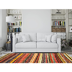 INDIAN ARTISTIC Multi Color Chindi Rag Rug 3.3X5.6' | Hand Woven Rug & Reversible Rug |Recycled Cotton Chindi Rug for Living Room Kitchen | Rustic Rug | Cotton Rug | Runner Rugs (Mustard Colour)