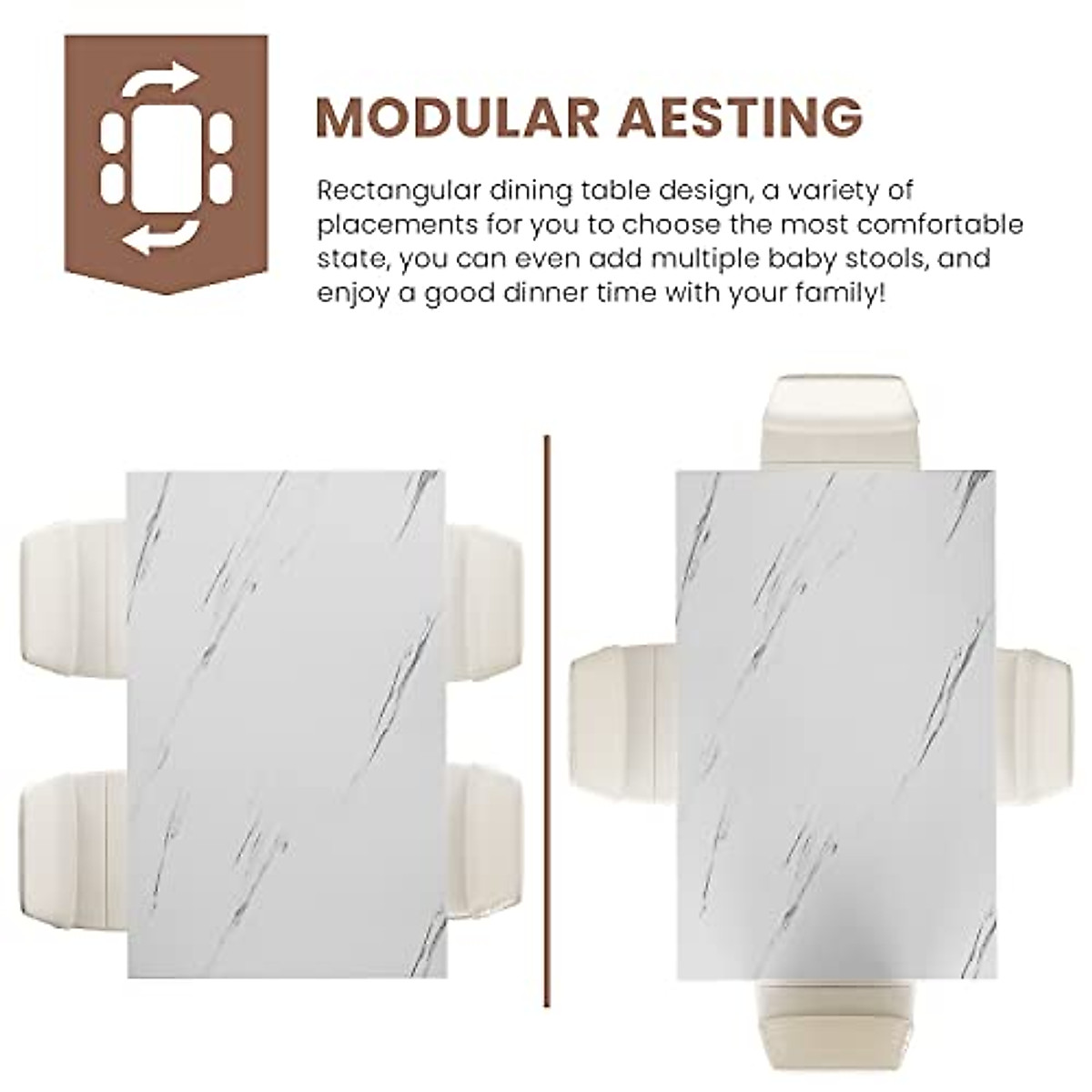 AWQM White Dining Table Set for 4,Faux Marble Kitchen Table and Chairs for 4 with Upholstered Leather Chairs,Dining Room Table Set for Kitchen,Small Spaces,Breakfast Nook,White+Beige