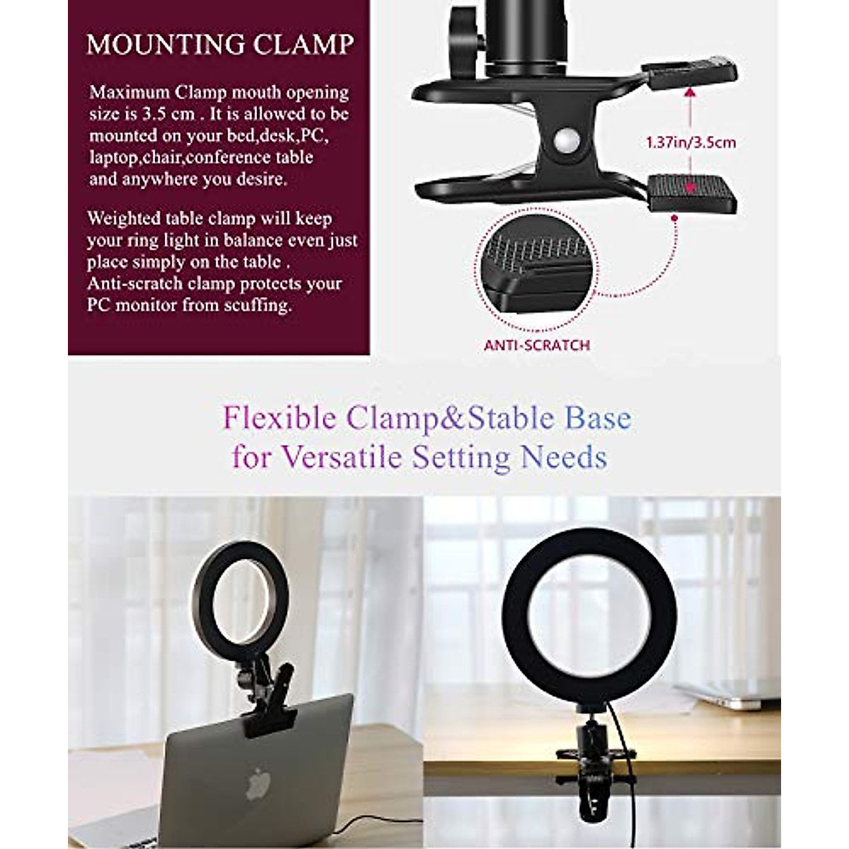 Video Conference Lighting,6.3" Selfie Ring Light with Clamp Mount for Video Conferencing,Webcam Light with 3 Light Modes&10 Level Dimmable for Laptop/PC Monitor/Desk/Bed/Office/Makeup/YouTube/TIK Tok