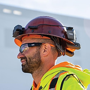 Klein Tools 60447 Hard Hat, Full Brim Class G KONSTRUCT Series Hard Hat with Rechargeable Headlamp, Sweat-Wicking Sweatband, Top Pad, Brown