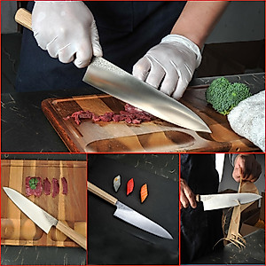 TAIE Chef Knife 9.5 Inch Japanese Gyutou Knife High Carbon Forge Powder Stainless Steel 905 Blade With 62 HRC Natural Ash Wood Handle Light Weight Comfortable Grip 240mm