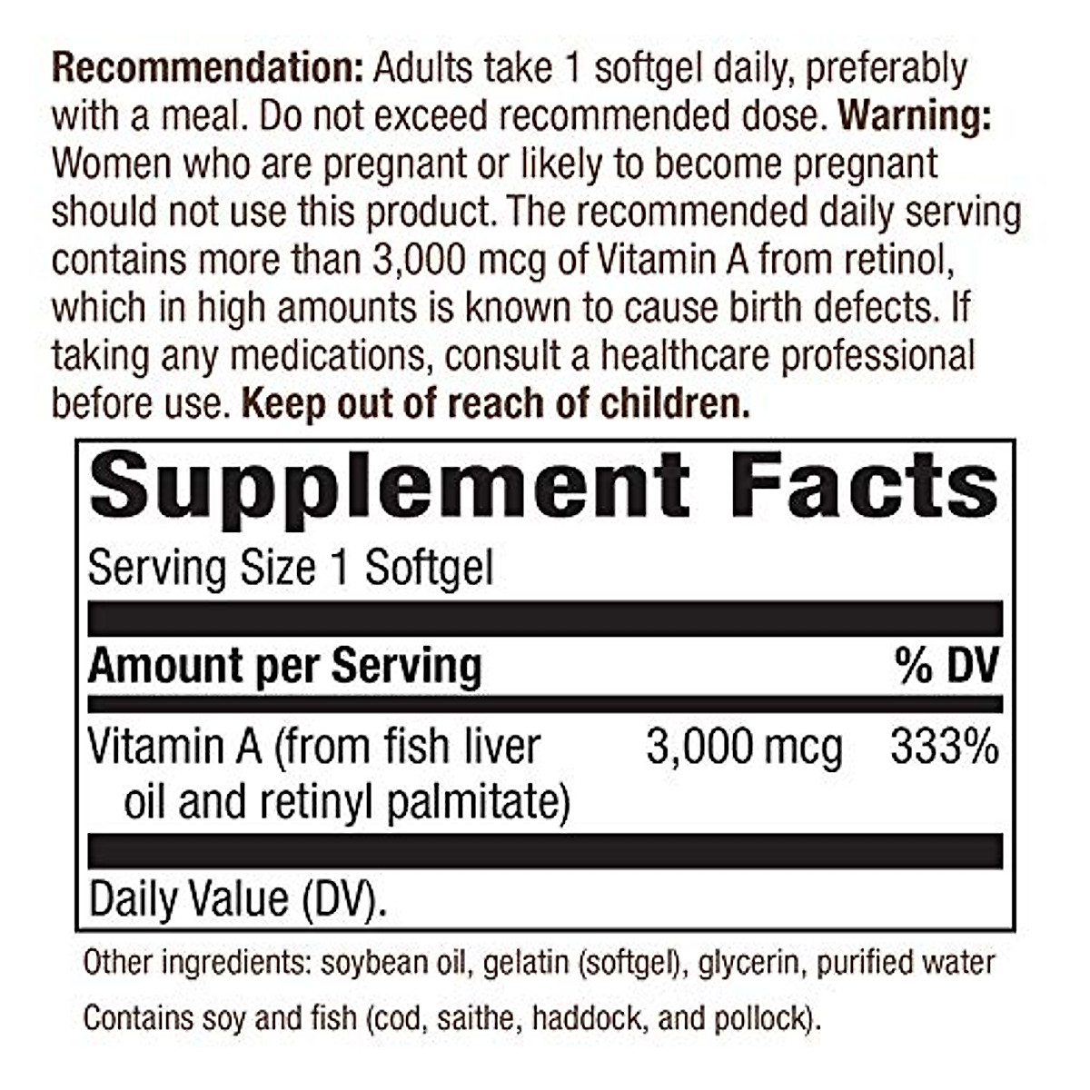 Nature's Way Vitamin A, Eye Health Supplement for Adults*, Immune Support*, 3,000mcg Per Serving, 100 Softgels