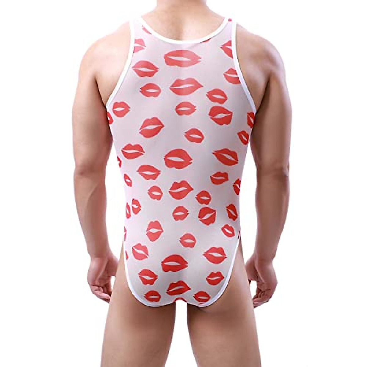 Male Fashion Lips Lipstick Print Sexy Underwear Pant Body Sculpting Waist Bodysuit Beef Kit Men (White, XXL)