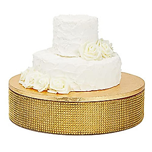 2 Piece Gold Wedding Cake Stand with Rhinestones and 16 Inch Cake Drum for Birthday and Banquets