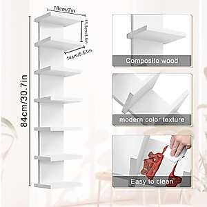 home stuff 7-Tier Wall Shelf Unit - Slim Vertical Column with Smooth Laminate Finish. Perfect for Bedrooms, Living Rooms. Stylish Floating Storage & Decor Organizer Tower (White). (2)