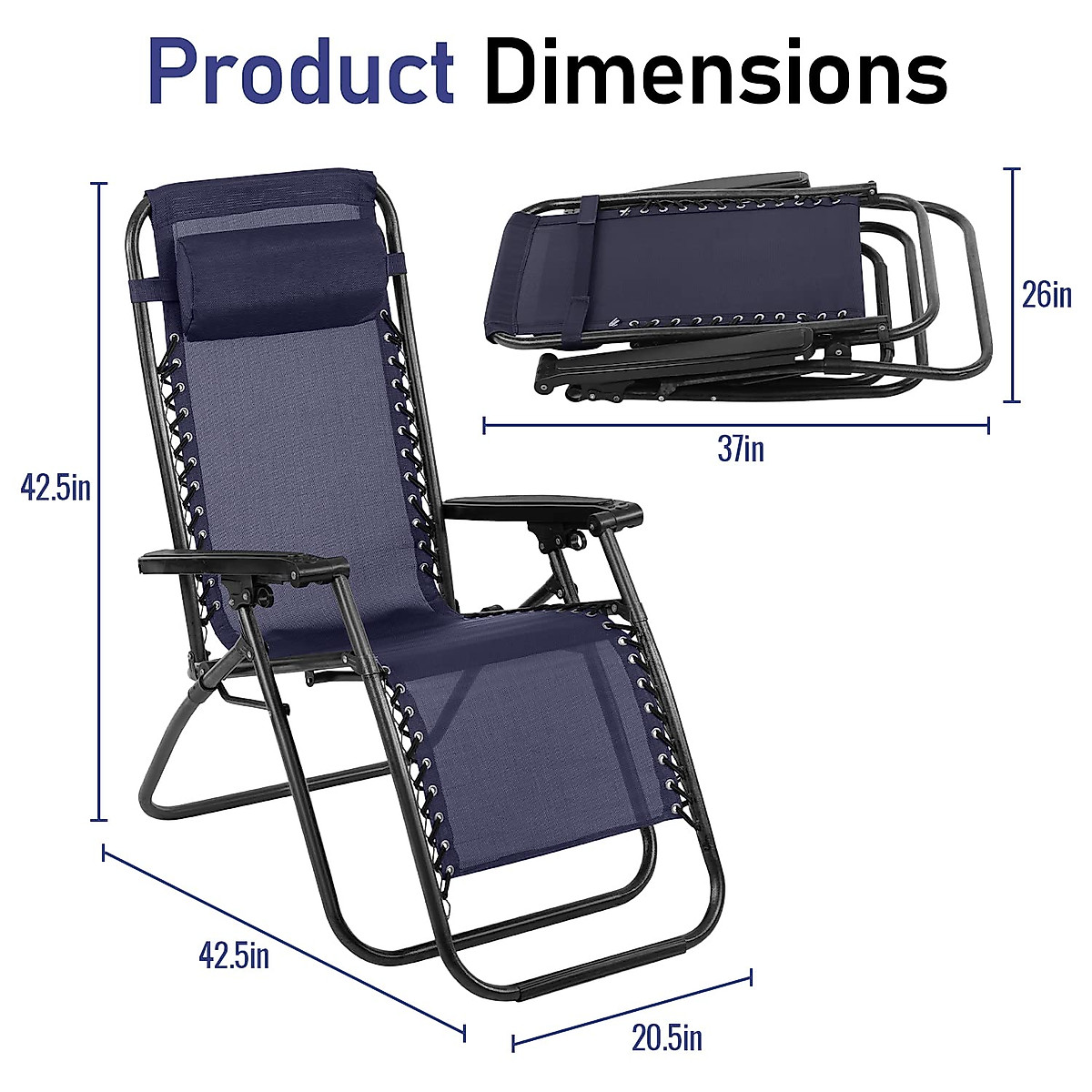 Patio Chair Outdoor Furniture Zero Gravity Chair Patio Lounge Camping Chair Set of 2 Recliner Adjustable Folding for Pool Side Camping Yard Beach