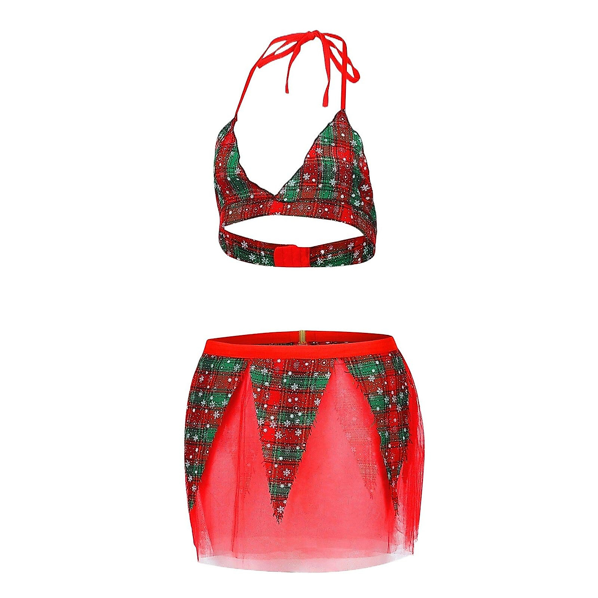 Womens Sexy Thong Lingerie Set Buffalo Plaid Bra and Tutu Skirts/Panty Set Valentines Teddy Lingerie Babydoll Set Lingerie for Women Thong Set Nightdress Underwear Chemises Set Holiday Outfits Red