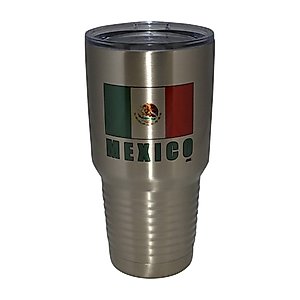 Rogue River Tactical Large Mexico Flag 30oz Stainless Steel Travel Tumbler Mug Cup w/Lid Vacuum Insulated Hot or Cold