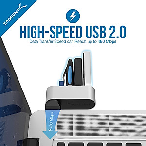 SABRENT Premium 4 Port Aluminum Mini USB 2.0 Hub + 22AWG 6 Feet USB 2.0 Extension Cable
