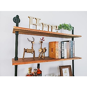 Anynice 6 Tier Industrial Ladder Pipe Shelf Bookcase, Rustic Wall Mounted Pipe Bookshelves for Decor and Storage