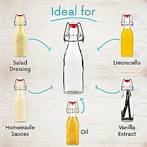 WILLDAN Set of 6-8.5oz Swing Top Glass Bottles - Flip Top Brewing Bottles For Kombucha, Kefir, Vanilla Extract, Beer - Airtight Caps and Leak Proof Lids, Bonus Gaskets and Funnel