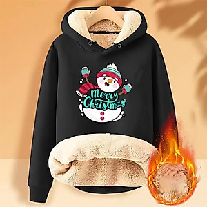 Womens Down Winter Coat Backpack Deals Women'S Oversized Hoodies Fleece Sweatshirts Christmas Printed Long Sleeve Warm Plush Hooded Pullover Sweaters
