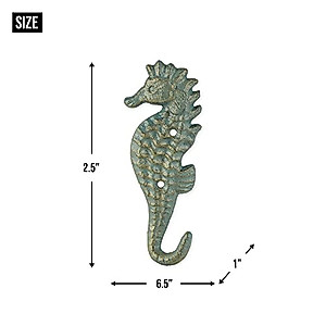 DII Cast Iron Collection Decorative Wall Hook Set, Seahorse, 2 Count