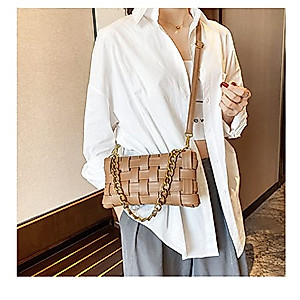 YP Woven Small Crossbody Handbag Purse for Women Oversized Woven Shoulder Strap Messenger Bag Clutch Wallet Square Bag (Brown1)