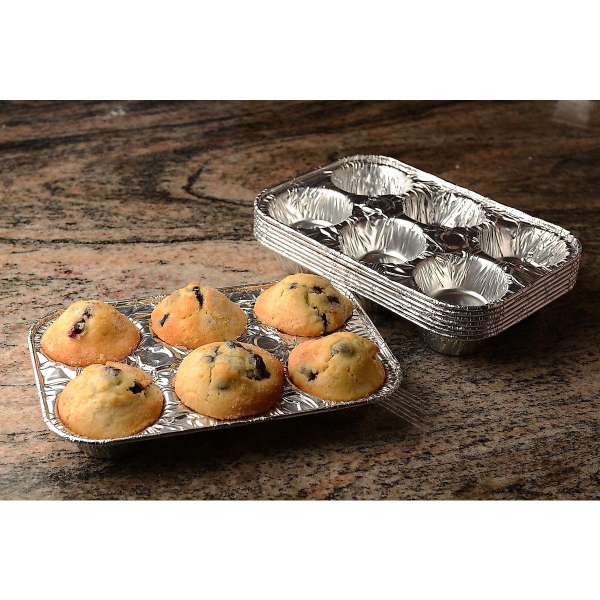 EcoQuality Inc [50 PACK] Aluminum 6-Cup Muffin Pan - Disposable Aluminum Cupcake Pans - Strong, Durable, Reusable, Recyclable - Muffin Tin Great for Baking Cupcakes, Muffins, Small Pies