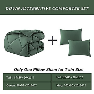 ELNIDO QUEEN Queen Comforter Set - Green All Seasons Bedding Comforters & Sets with 2 Pillow Cases - 3 Pieces Bed Set - Down Alternative Comforter Set- Bedding Comforter Sets Queen Size (88x92 inch)