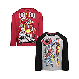 Power Rangers Big Boys 2 Pack Long Sleeve Graphic T-Shirt Red Grey 7-8