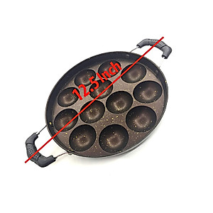 YADNEH Nonstick Appam Maker 12 Pits Aluminum Appam Patra With Stainless Steel Lid Appa Chetty Paniyaram Pan Patra 1 Spatula 1 Scrubber