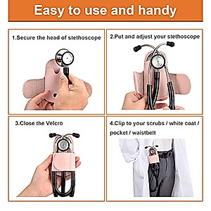 iGuerburn Premium Leather Stethoscope Holder Pink for Littmann & Most Stethoscope, Portable Clip-on Stethoscope Holster for Waist Belt/Scrubs/Pockets