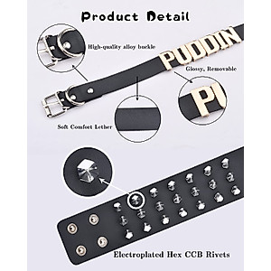 ABONDEVER Quinn Puddin Choker Halloween Set Adjustable Punk Leather Letter Collar Necklace Tattoo Stickers Rivets Spike Bracelet Halloween Harley Cosplay Accessories for Women (Black-B)