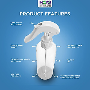 MoYo Natural Labs 8 oz Spray Bottles, Boston Round Trigger Sprayer Empty Travel Containers, BPA Free PET Plastic for Essential Oils and Liquids/Cosmetics (Pack of 12, Amber)
