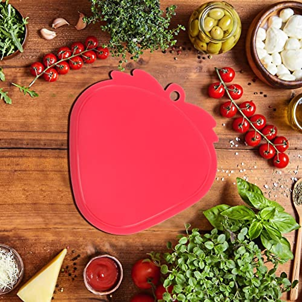 Angoily Deli Cheese 2pcs Plastic Cutting Board Mats Chopping Boards Strawberry Shape Fruit Vegetables Cutting Board Non Slip Cheese Bread Pizza Serving Tray for Home Kitchen Red Veggie Tray