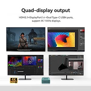 Beelink SER6 MAX Gaming Mini PC, Mini Computers with AMD Ryzen 9 6900HX (8C/16T, Max 4.9Ghz, TDP 54W), 32GB DDR5+1TB M.2 2280 PCIe4.0x4 SSD, BT 5.2, WiFi 6, 2.5G LAN, 2*USB4, DP, HDMI, Quad Display