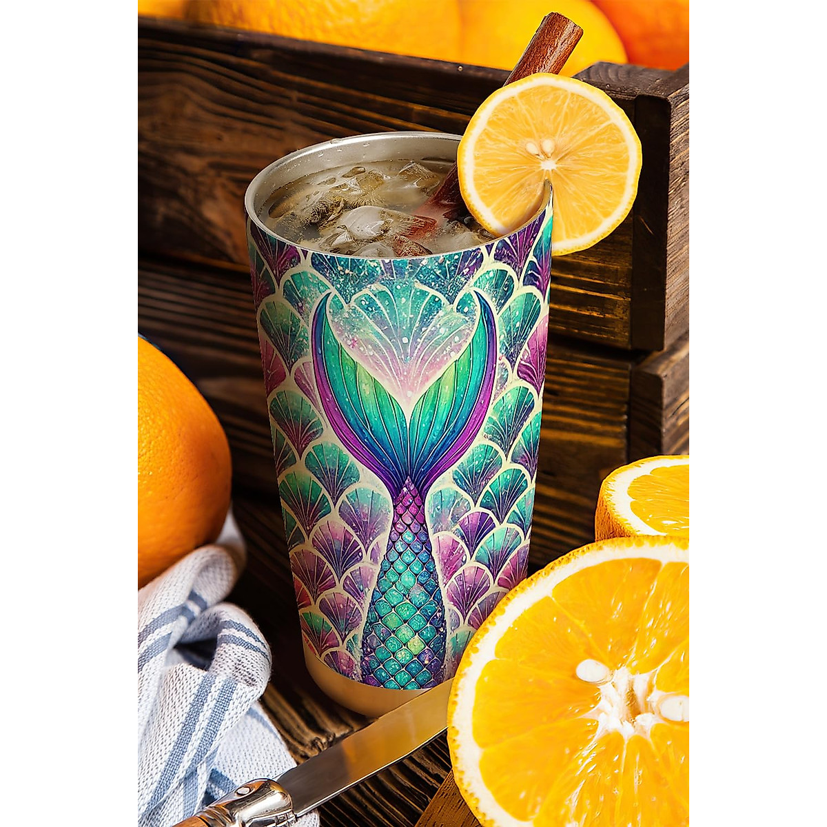 20oz Mermaid Tumbler, Gifts for Mermaid Lovers, Sea, Ocean, Beach Gifts, Coffee Thermos for Women, Stainless Steel Double Wall Vacuum Insulated Coffee Mug, Travel Cup with Lid