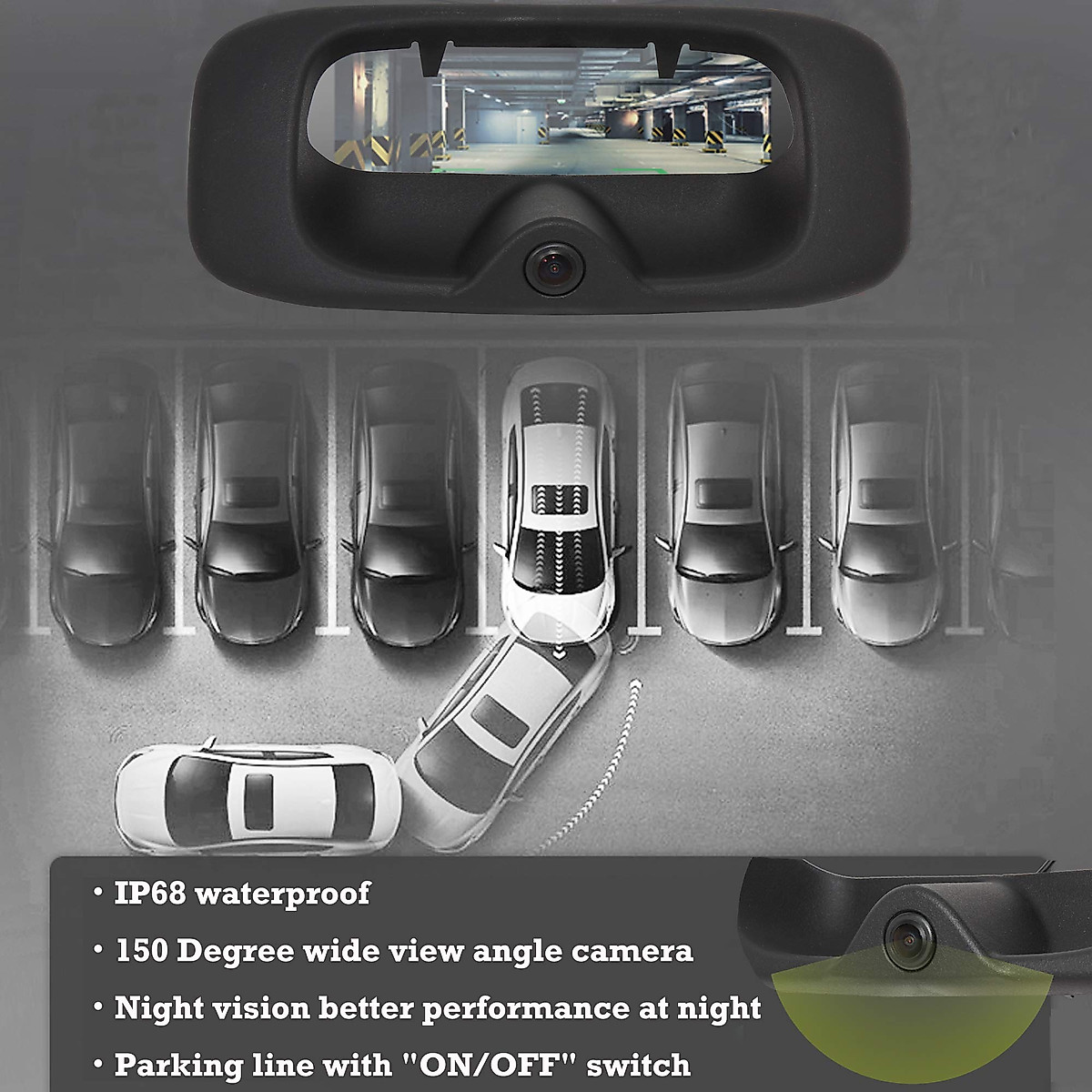 RED WOLF Tailgate Handle Backup Camera Fit for 1999-2006 Chevrolet Chevy Silverado/GMC Sierra 1500 2500 3500HD Pickups Reverse Rear View Backup Camera, Waterproof Guideline w/12V Power Cable RCA Plug