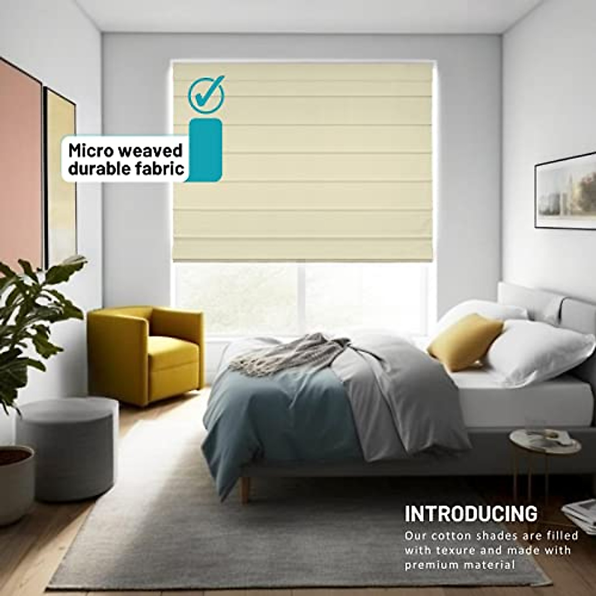 CHICOLOGY Roman Shades for Windows, Roman Window Shades, Roman Shades, Window Treatments, Window Shades for Home, Window Shade, Cream (Cotton), 35" W X 64" H