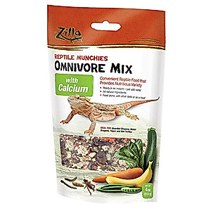 Zilla Reptile Food Munchies Omnivore Mix With Calcium For Bearded Dragons, Water Dragons, Tegus, and Box Turtles, 4-Ounce