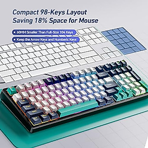EarlyLit Hot-Swappable Mechanical Keyboard, Wired Gaming Keyboard with Numeric Pad,Quiet Gasket and Red Switches,Programmable RGB Backlit, Compact 98Keys Computer Keyboard for PC Mac Xbox Gamer
