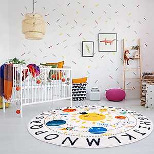LTKOUGFAM ABC Kids Rug,4 ft Washable Nursery Rug,Soft Plush Educational Circle Rug,Non-Slip Solar System Alphabet Rug for Classroom playroom Bedroom Kids Room Decor
